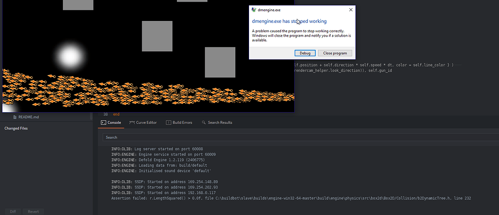 Box2d crash - Assertion failed: r.LengthSquared() > 0.0f - Bugs - Defold game engine forum