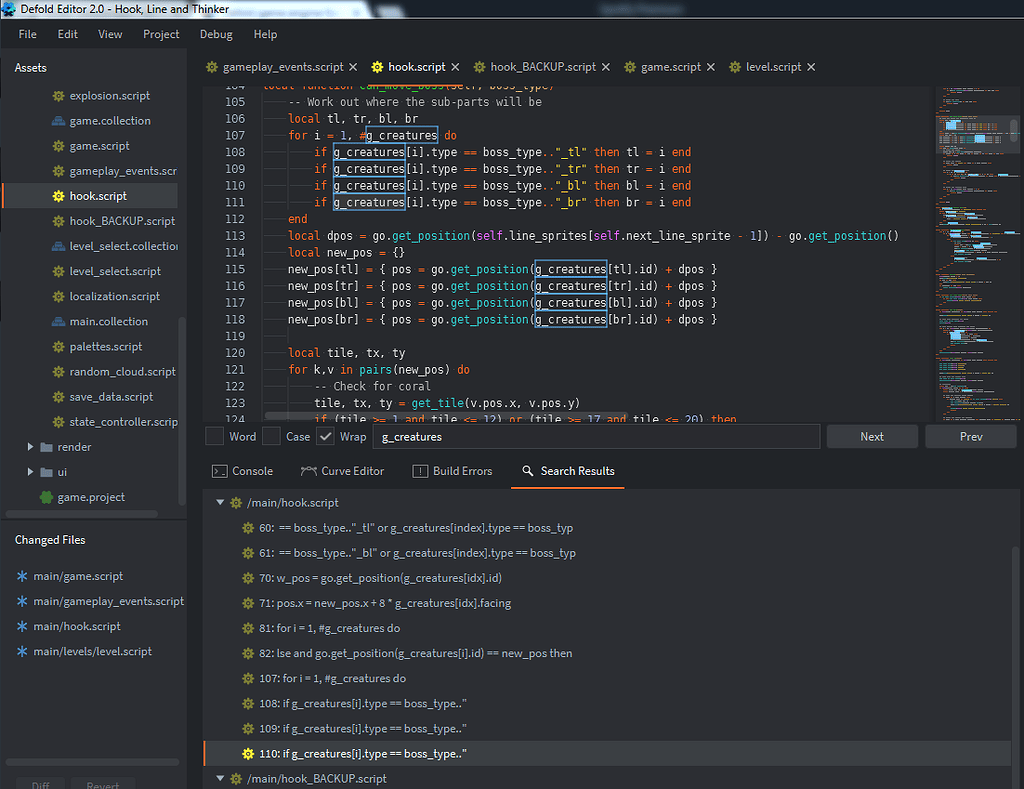 Editor 2 search in files only finds 10 results per file - Bugs - Defold game engine forum