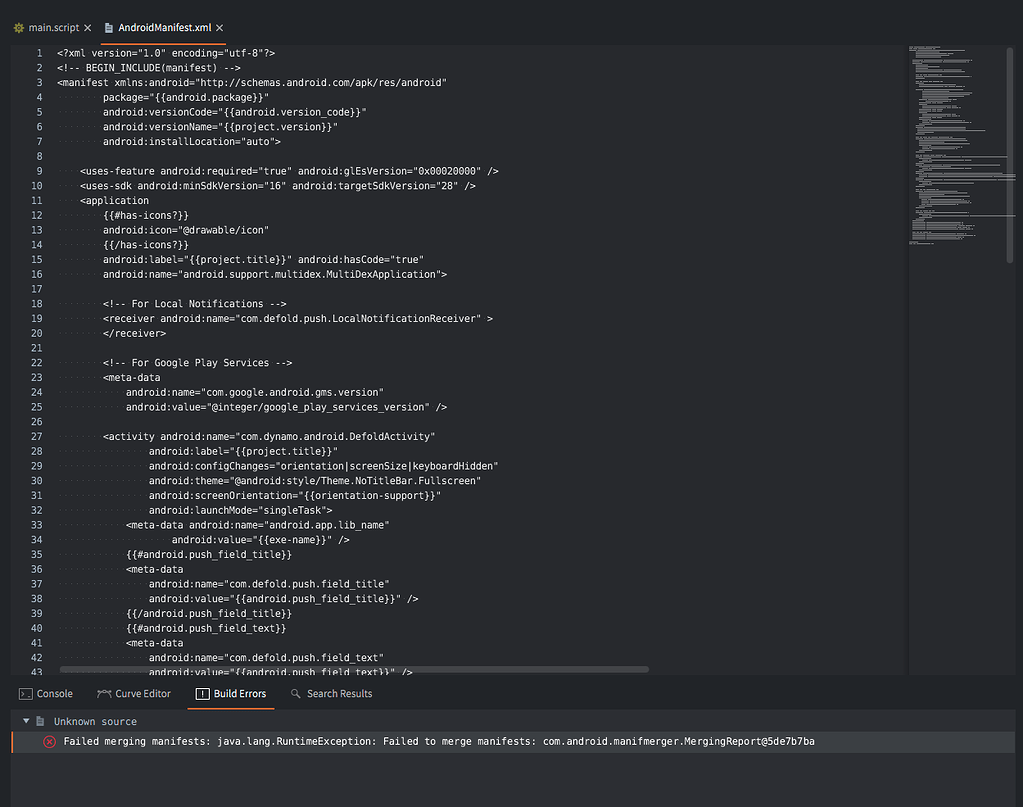 Failed merging manifests: java.lang.RuntimeException: Failed to merge manifests: com.android ...