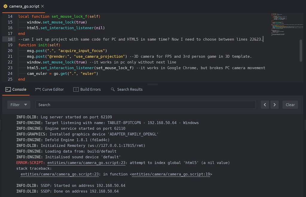 Can I make code for PC and HTML5 in one script? (html5.set_interaction_listener) - Questions ...
